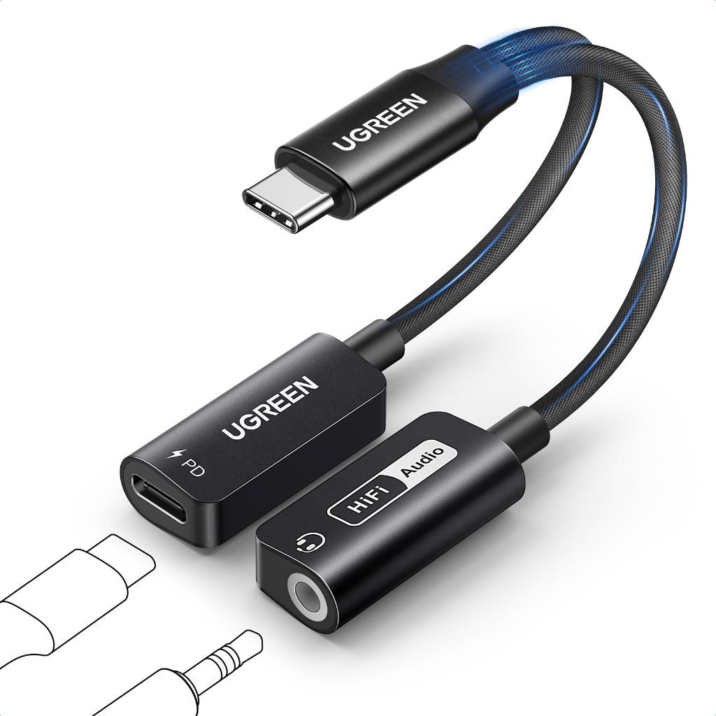Bộ chuyển đổi Ugreen 2 trong 1 USB C sang Hifi Âm thanh 3,5 mm, sang ...