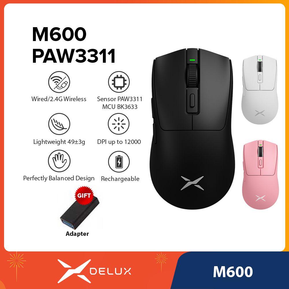 Chuột chơi game Delux M600 PAW3311 12000 DPI Dây 2.4G Sạc không dây 49g Trọng lượng siêu nhẹ ...