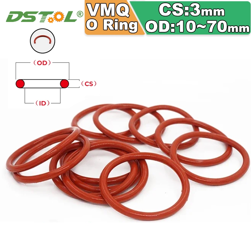 Đỏ VMQ O Ring CS 3mm OD 10 đến 70mm Cấp Thực Phẩm Silicon Niêm Phong ...