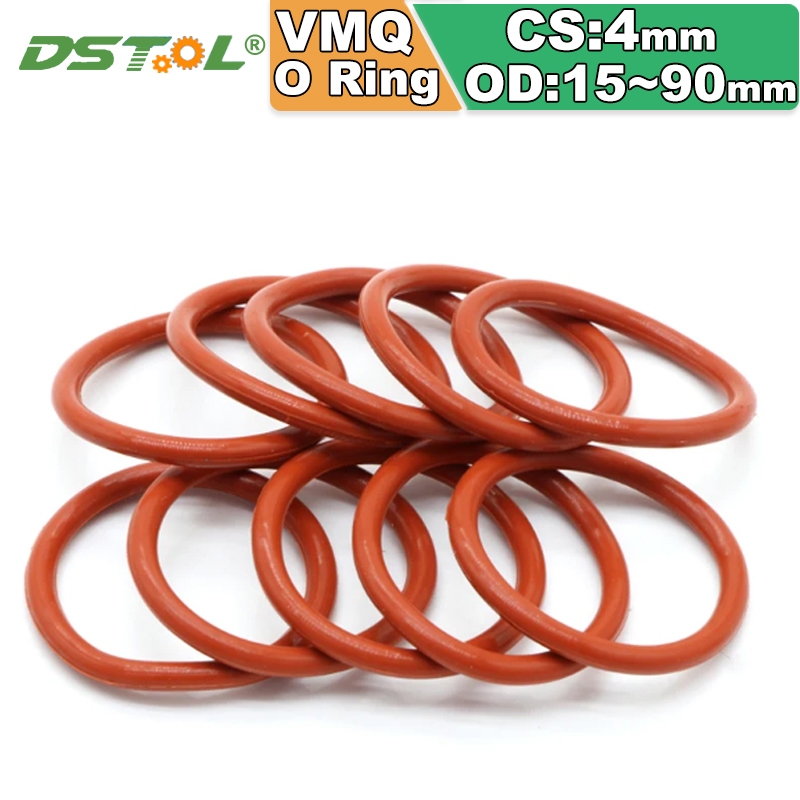 Bộ 5 VMQ O Ring Silicone O-Ring CS 4mm Nhẫn cấp thực phẩm màu đỏ OD 15-90mm Vòng đệm máy giặt ...