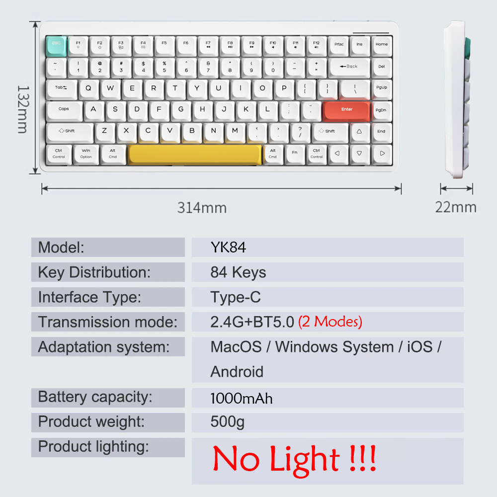 YK84 bàn phím cơ Low Profile Mechanical Keyboard 84 Keys 2.4G Bluetooth ...