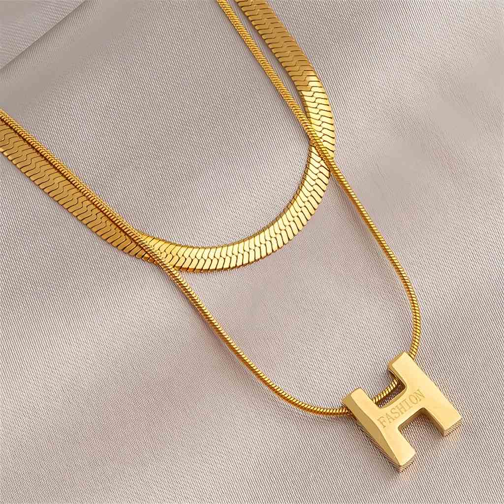 Vòng cổ thép titan mạ vàng 18k hai lớp chữ H bằng thép không gỉ không ...