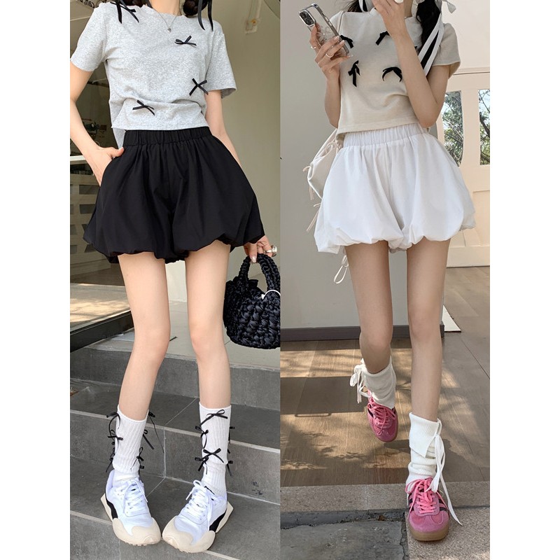Đen Mây Hoa Bud Quần Váy Nữ Mùa Hè Cao Cấp Ôm Bí Ngô Puff Quần Short ...