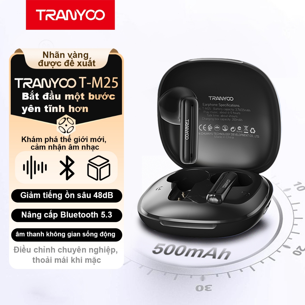Tai nghe bluetooth 5.3 tai nghe không dây giảm tiếng ồn TRANYOO T-M25 sạc flash có micrô ...