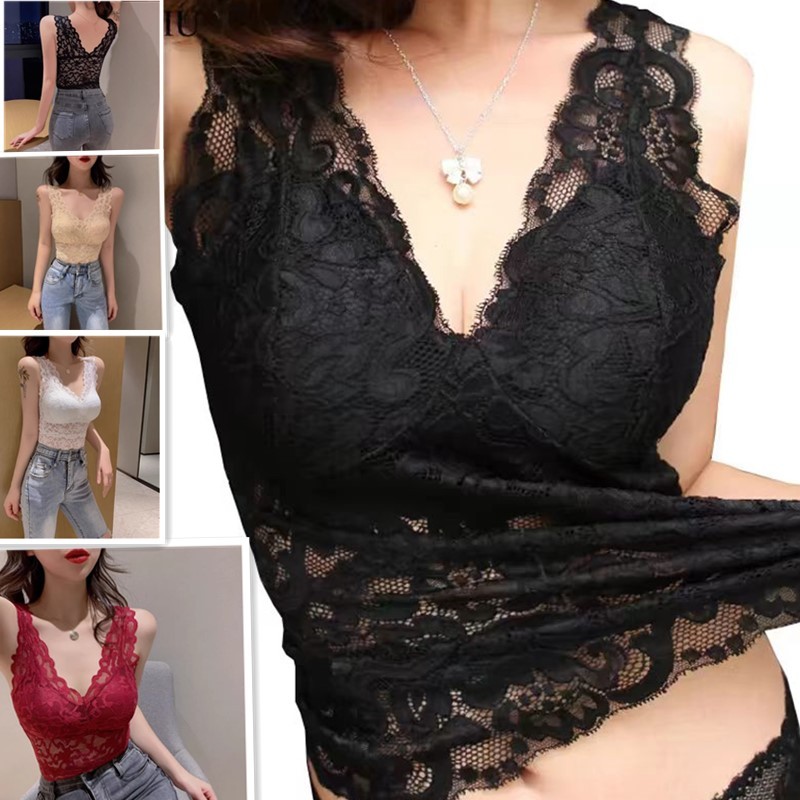 37kg-88kg Nữ Mềm Ren Crop Top Đôi Lót Top Sando Dành Cho Nữ Plus Kích Thước Crop Top Plus Kích ...