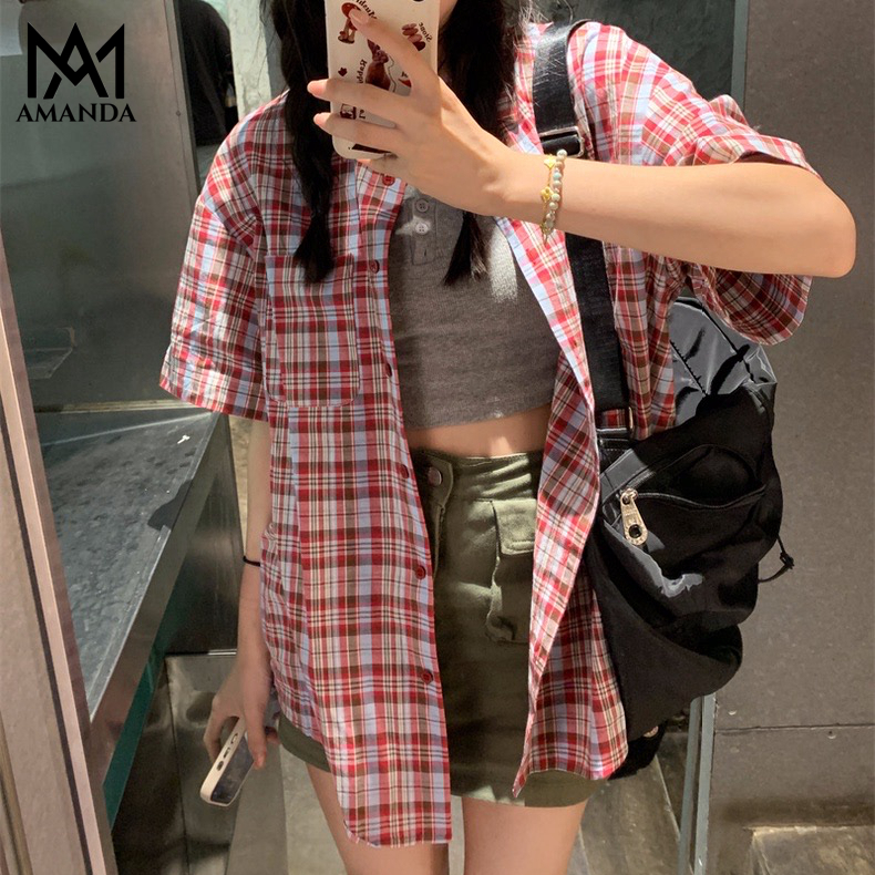 AMANDA Thời trang mới của phụ nữ ngắn tay áo sọc áo nữ đẹp áo áo nữ ...