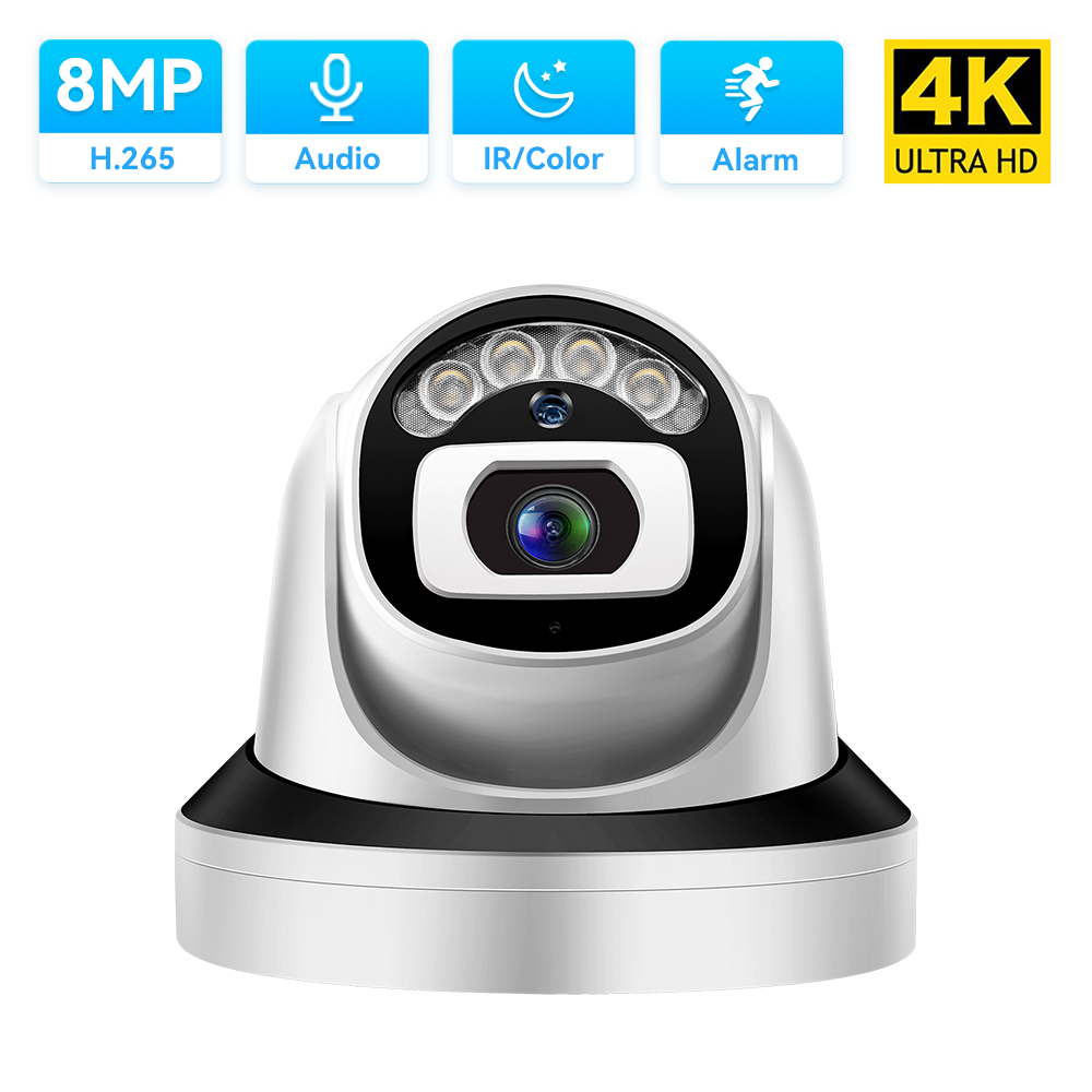 Hamrol New 4K Ultra HD 8MP IP Camera POE H.265 Audio CCTV 4 Array LEDs ...