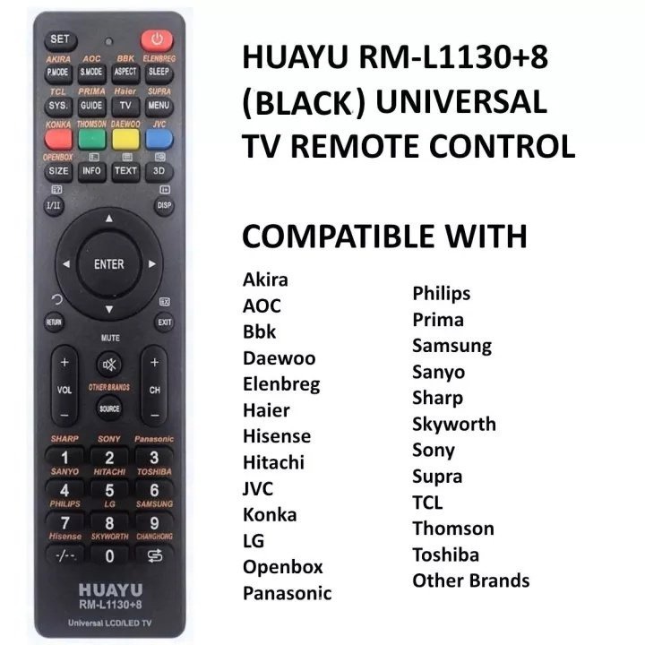 Điều khiển từ xa TV phổ thông Huayu Rm-L1130 + X đa năng AKIRA AOC BBK ELENBREG PRIMA OPENBOX ...
