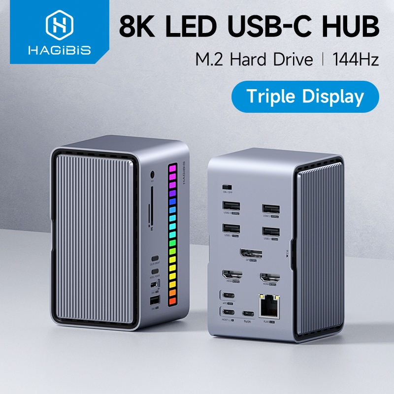 Hagibis Dual USB C Docking Station Ba màn hình LED Strip Light USB-C ...