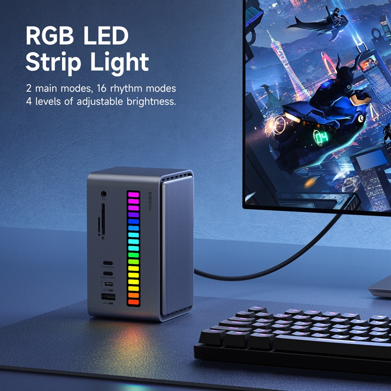 Hagibis Dual USB C Docking Station Ba màn hình LED Strip Light USB-C ...