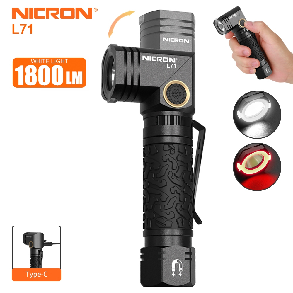 Đèn pin Nicron L71 Độ sáng cao Type-C Đèn pin sạc 1800 Lumen IP65 Chống ...