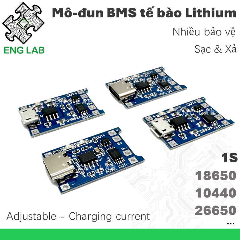 ENGLAB★Mô Đun Sạc Pin lithium BMS 1S TP4056 type-C / micro-usb 3a / 1a 18650 / 10440 / 26650 3 ...