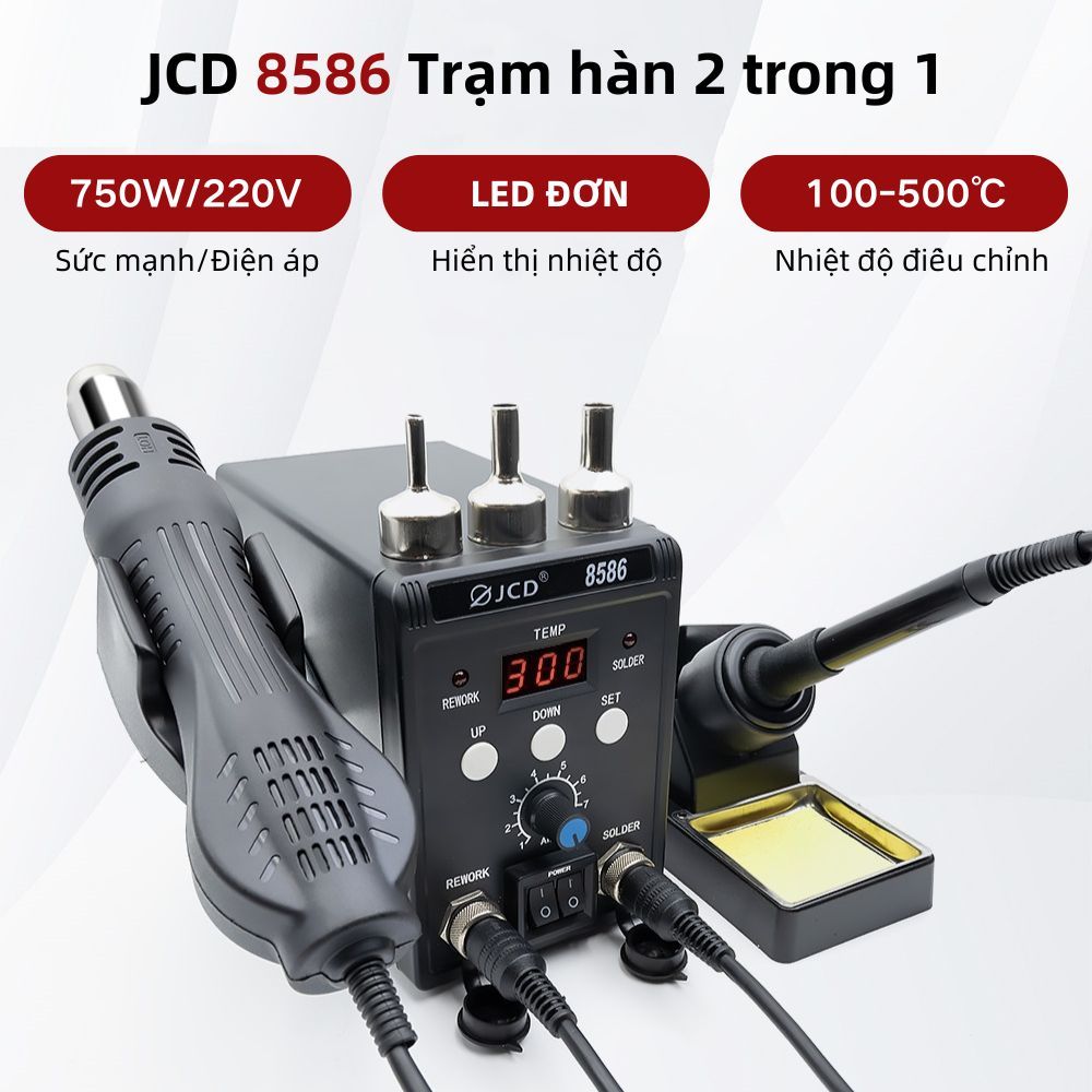 JCD 8586 Trạm hàn khò 2 trong 1 750W/220V máy hàn thiếc Cho Điện Thoại ...