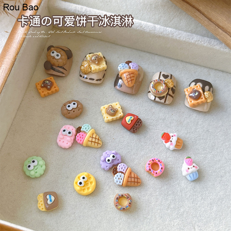 Rou Bao 50 Chiếc Móng Tay Cookie Donut Kem Hoạt Hình Nhiều Màu Sắc Thực Phẩm Dễ Thương Nữ Tính ...