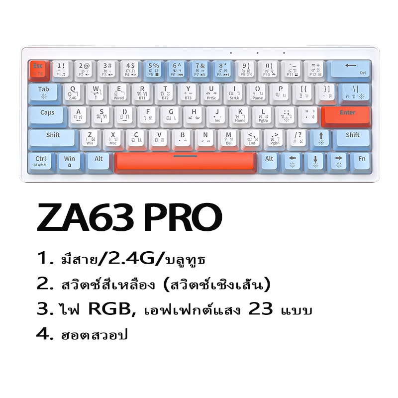 ZIFRIEND ZA63 Bàn Phím Cơ Hotswap Không Dây 2.4G/BT/Có Dây Đèn Nền RGB ...