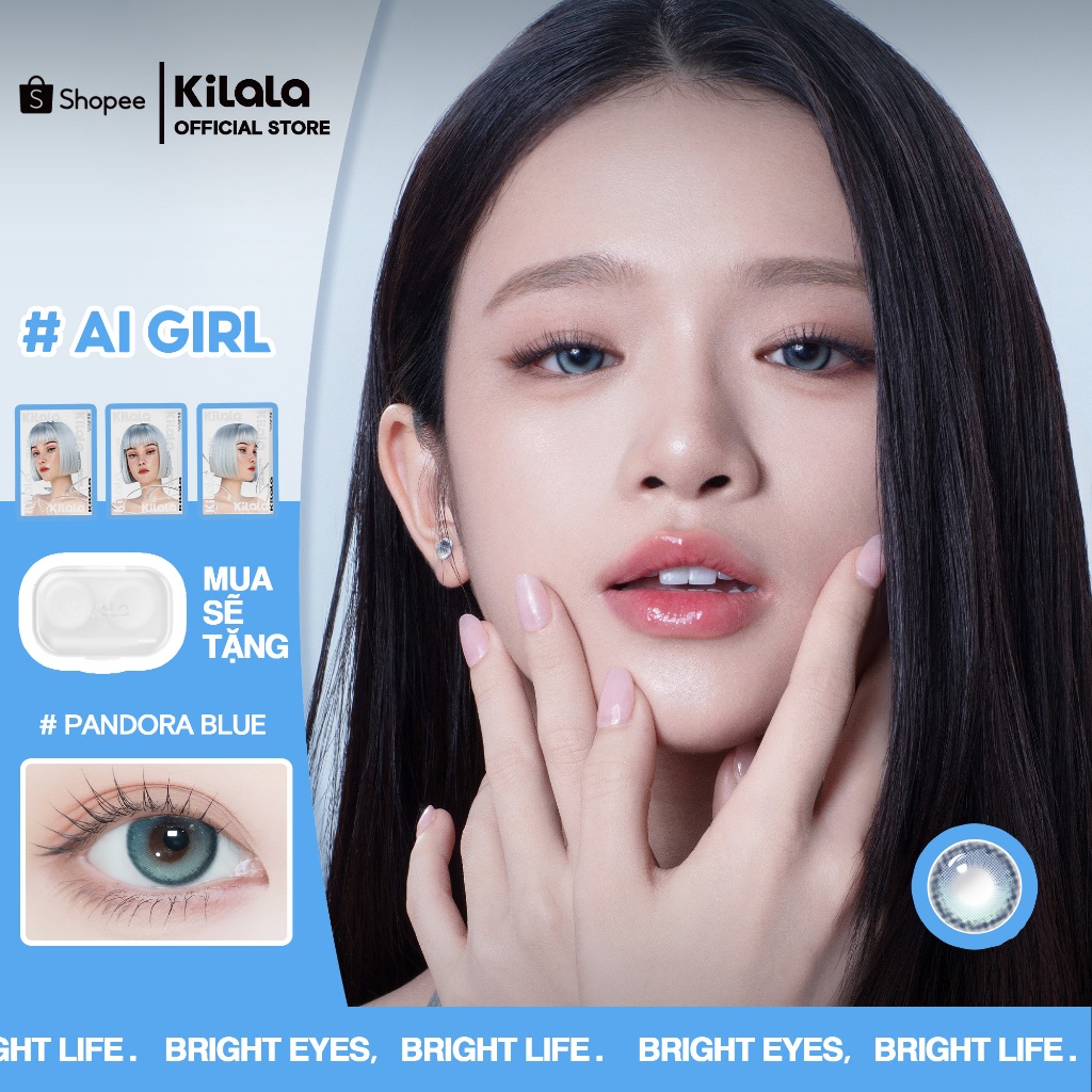 Kính áp tròng Kilala màu lam Pandora Blue lens cận 6 tháng DIA 14.2mm ...
