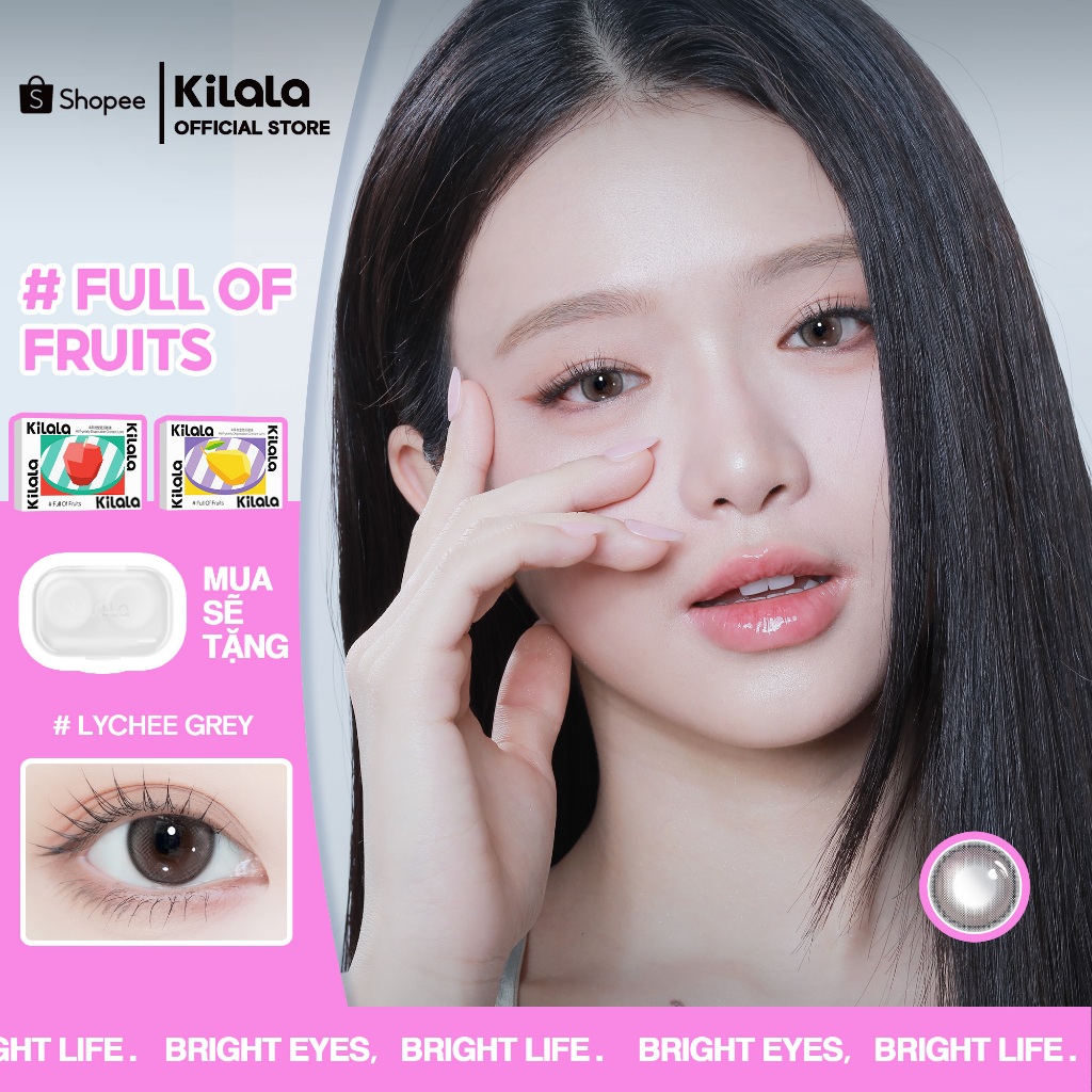 Kính áp tròng Kilala màu xám Lychee Grey lens cận 6 tháng DIA 14.2mm có ...