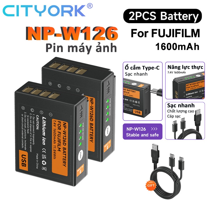 CITYORK 2 Pin NP-W126 W126S máy ảnh pin USB cho máy ảnh Fujifilm X100F ...