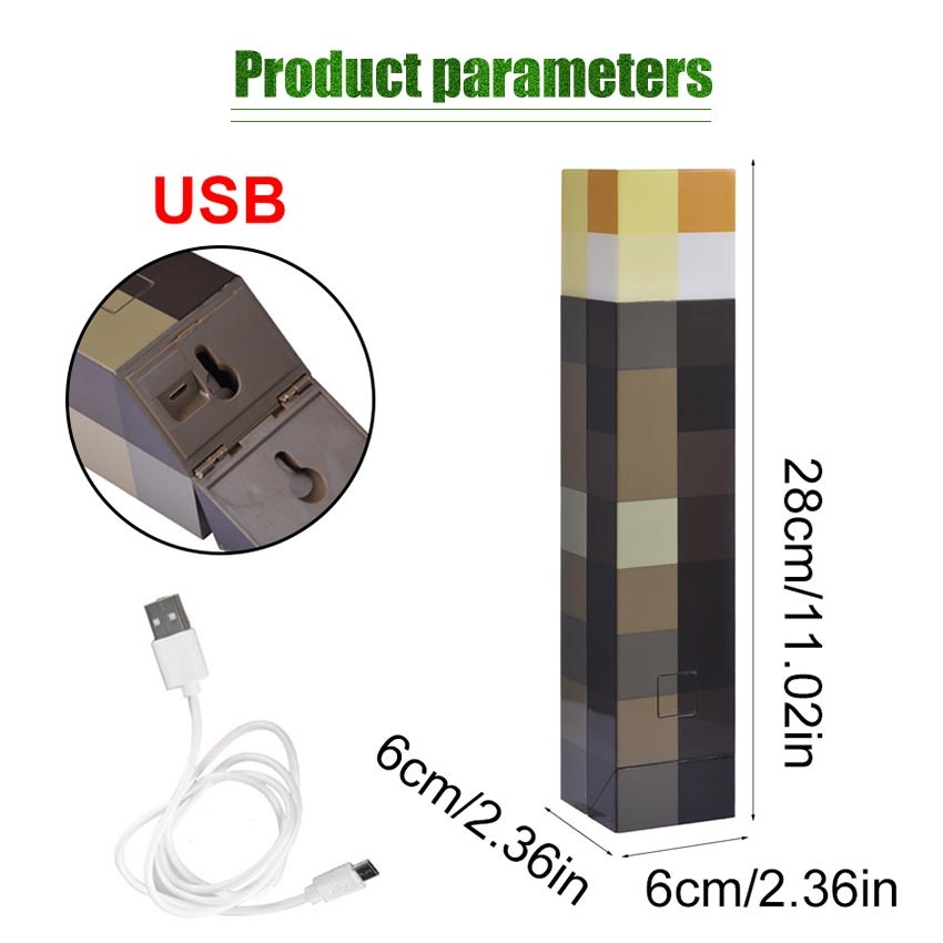 28cm Brownstone Pixel Torch Đèn pin ban đêm Đèn pin LED Minecraft cầm ...