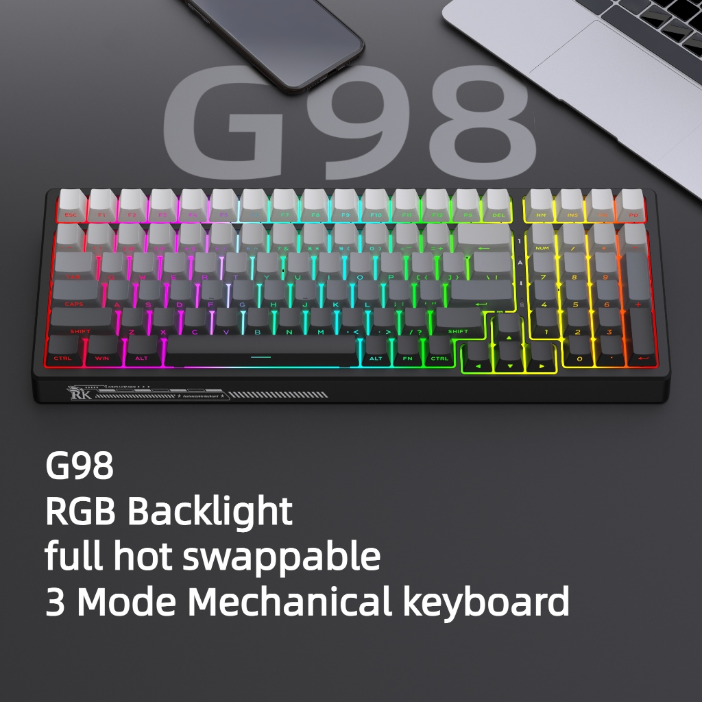 Bàn phím cơ Bluetooth 3 chế độ RK G98 Wireless 2.4g RGB Bàn phím cơ thể thao điện tử chơi game ...