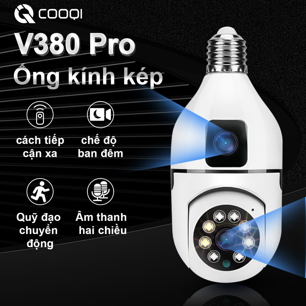 Camera V380 Pro Q19 plus Kết Nối Wifi COOQI Camera Ống Kính Kép 1080P ...
