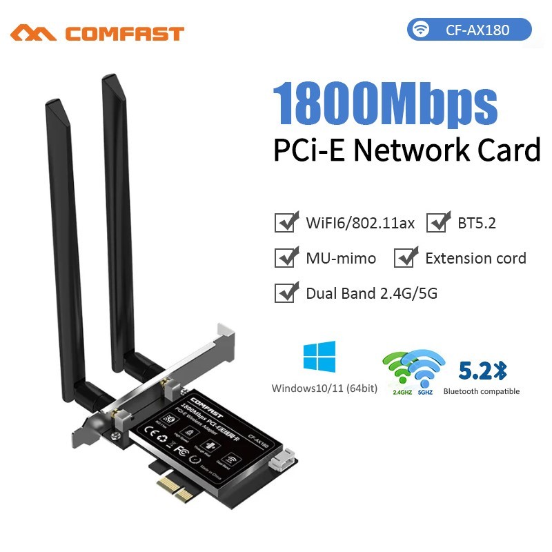 Comfast MU-MIMO Card mạng PCIe WiFi6 AX1800 PCI-E Bluetooth 5.2 Bộ chip ...