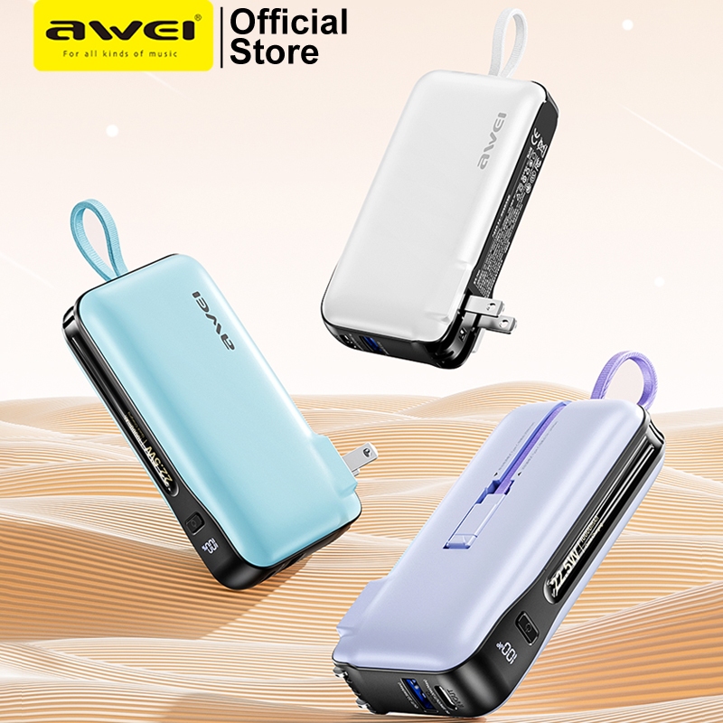 Powerbank Awei P84K 10000mAh có cáp Type-C tích hợp | Sạc nhanh 20W ...