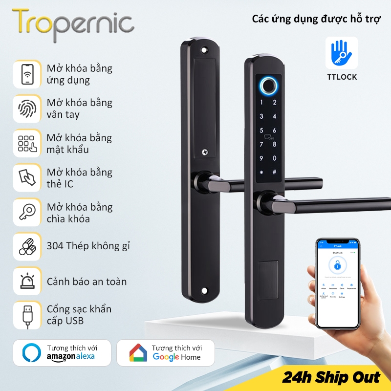 Khóa cửa thông minh TTLOCK Khóa cửa trượt bằng thép không gỉ Khóa điện tử Khóa mật khẩu kỹ thuật ...