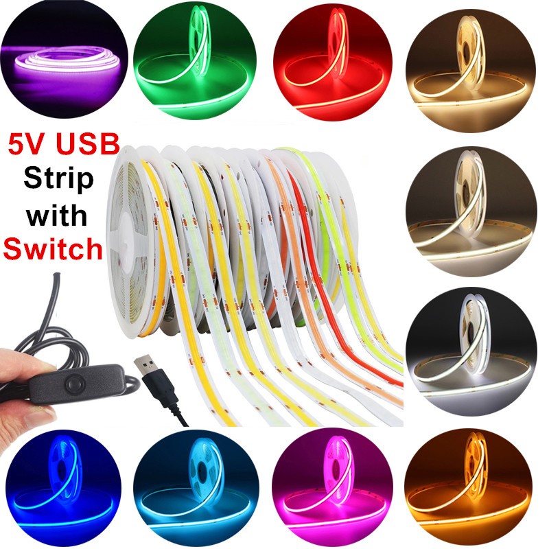 Đèn LED USB 5V có công tắc bật / tắt 320LED / m Đèn LED COB linh hoạt ...