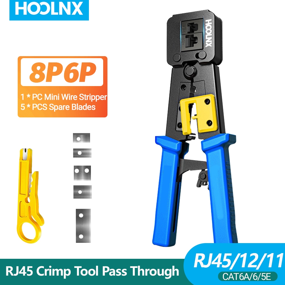 Hoolnx RJ45 Crimp Tool Đi qua Ethernet Crimper Cutter Stripper cho ...