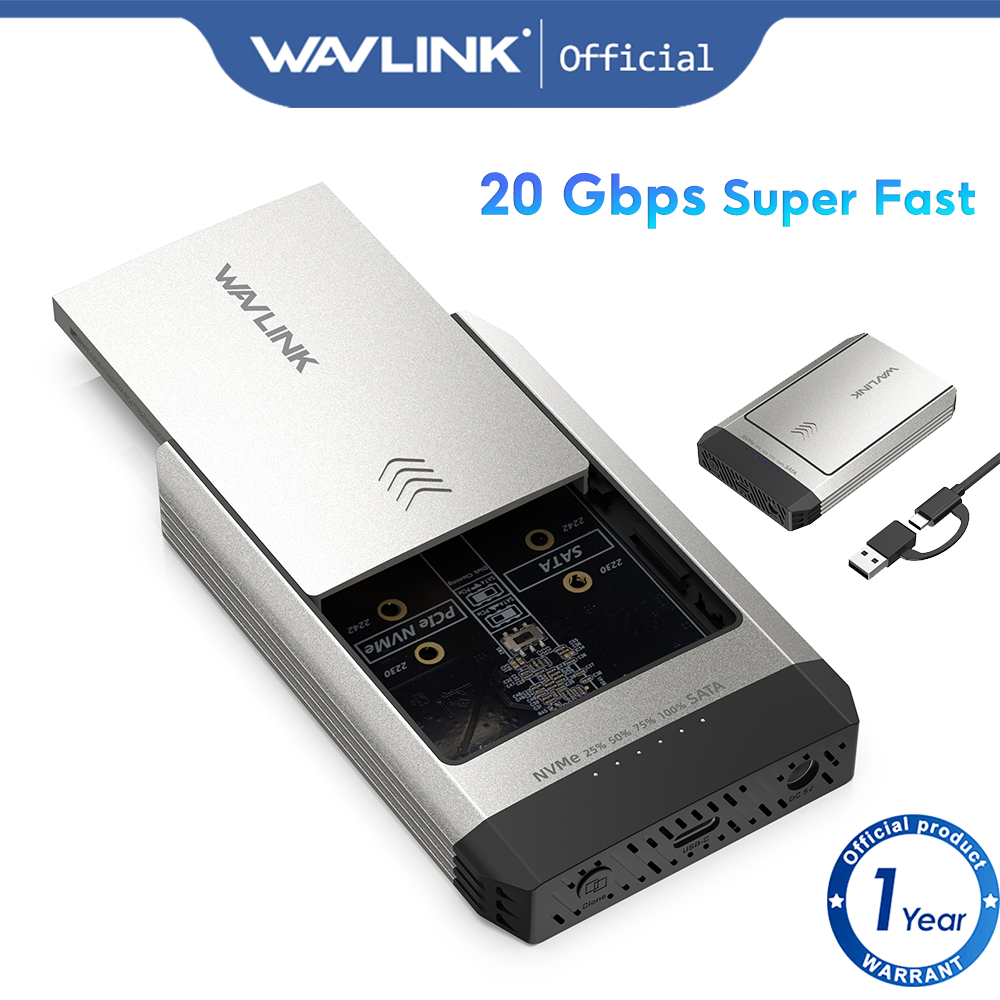 Ổ cứng WAVLINK Vỏ M.2 SSD Dual-Bay Duplicator Tương thích với NVMe One Click Offline Clone ...