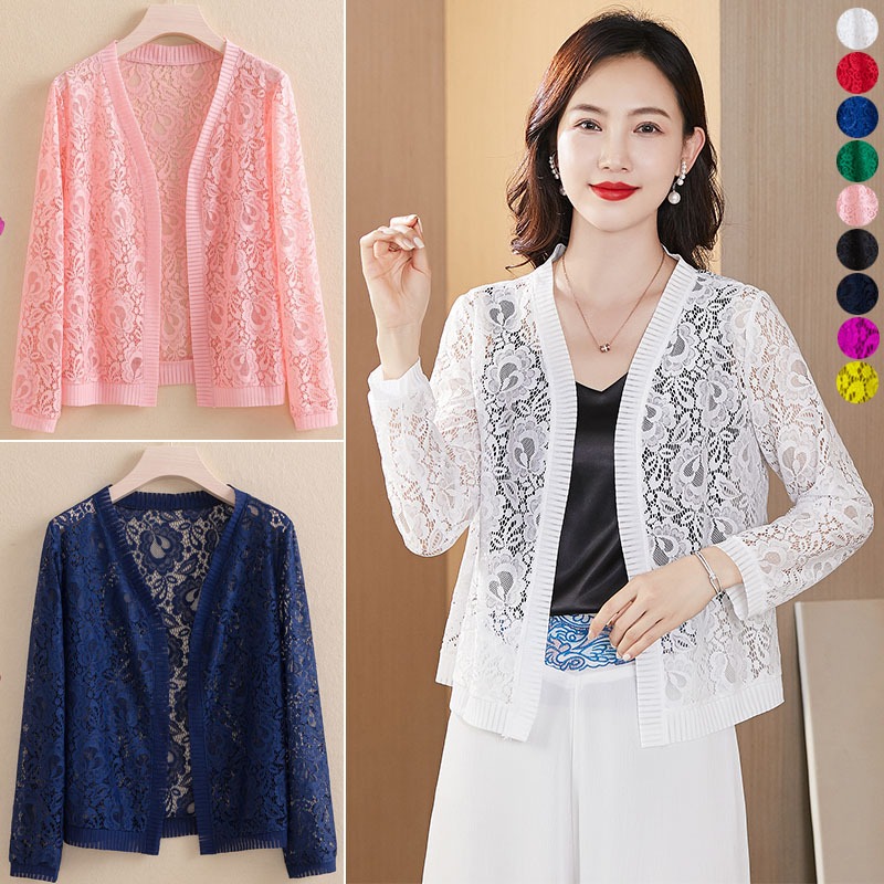 Áo len dệt kim ren nữ Áo khoác chống nắng dài tay cỡ lớn XL-7XL ...