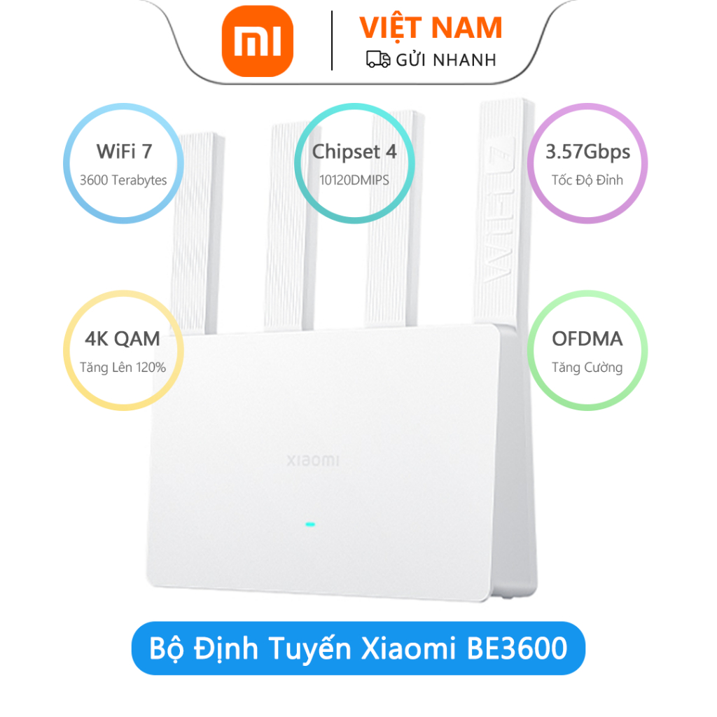 Bộ định tuyến Xiaomi Youpin BE3600, 3600 Megahertz WiFi7, Chip Qualcomm ...