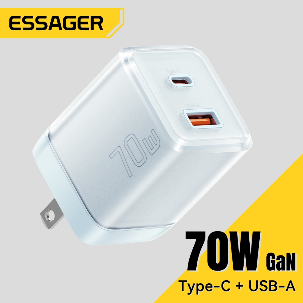 Essager 70W Gan Usb + Type C Bộ sạc nhanh hai cổng Hỗ trợ nhiệt độ thấp thông minh PD QC 3.0 cho ...