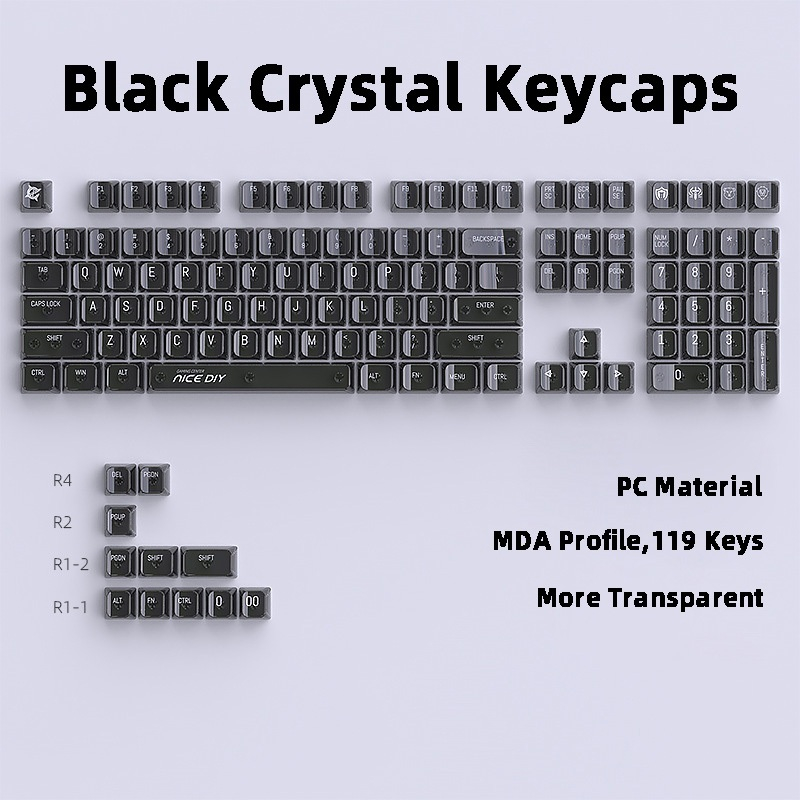 Keycaps pha lê đen / trắng PC trong suốt MDA Profile Keycap Custom ...