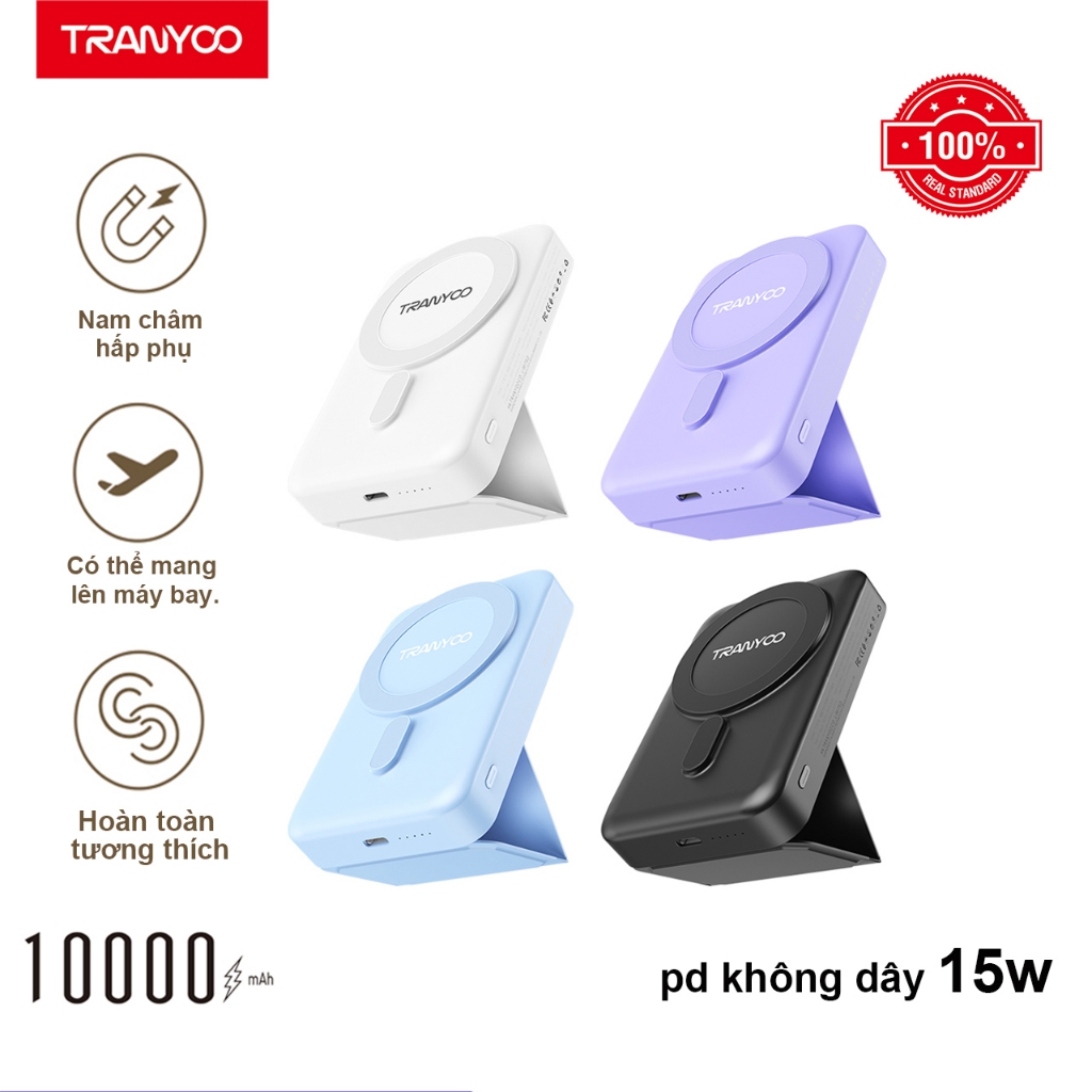 Sạc dự phòng không dây 10000mAh TRANYOO F24 PD 20w mini sạc không dây thích hợp power bank ...
