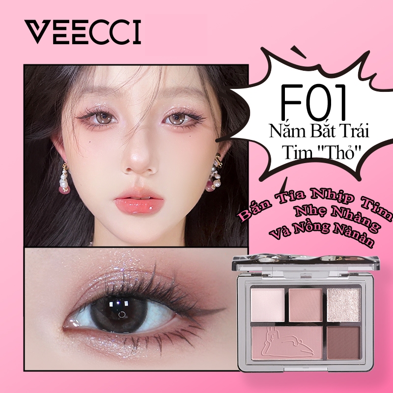 VEECCI*MY FRIEND RABBIT Phấn Mắt 5 Màu Trái Tim Thỏ Bảng Phấn Mắt Mờ Màu Hồng Ngọc Trai 5.2g ...