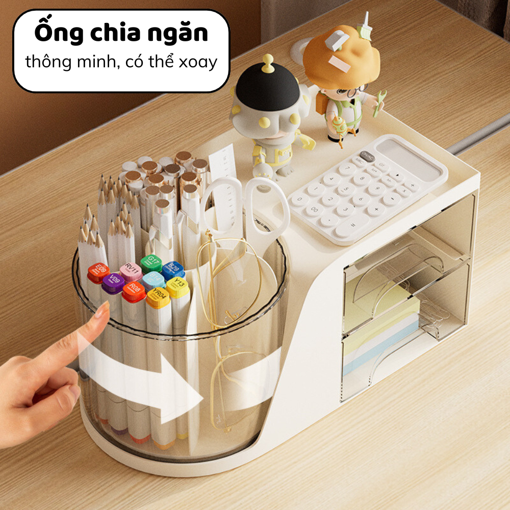 Hộp đựng bút, Hộp đựng mĩ phẩm nhiều ngăn, có ông đựng bút xoay 360 độ ...