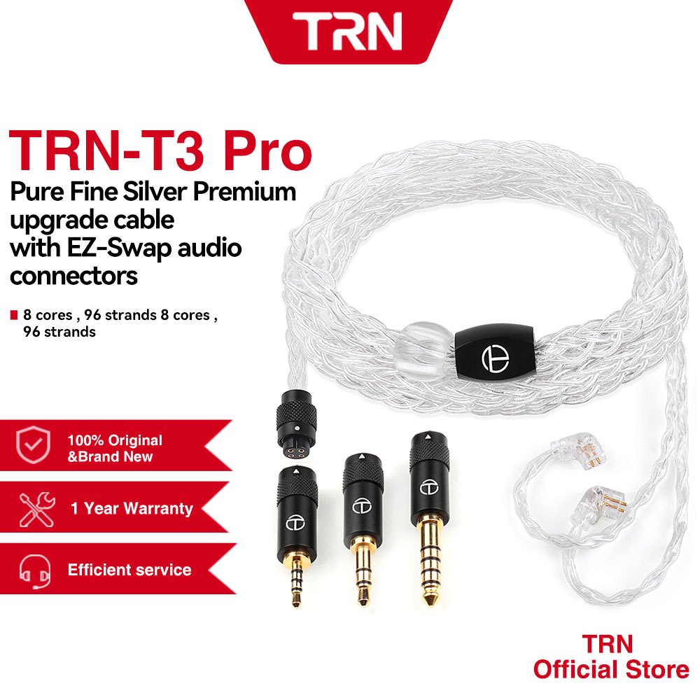 Cáp tai nghe TRN t3 pro 8 lõi bạc nguyên chất 2.5/3.5mm với đầu nối ...
