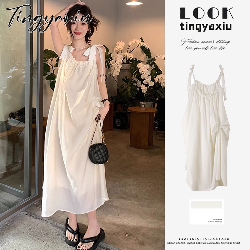 Đầm chiffon dài TING YA XIU màu trơn phong cách Pháp thời trang mùa hè ...