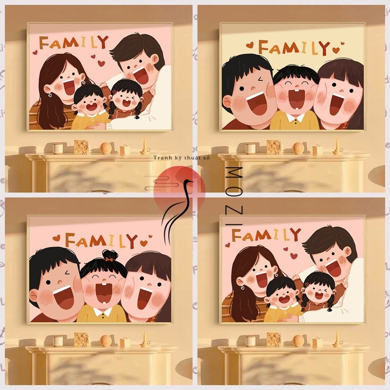 MOZI 30 * 40cm / 40 * 50cm gia đình hạnh phúc Happy Family tranh tô màu ...