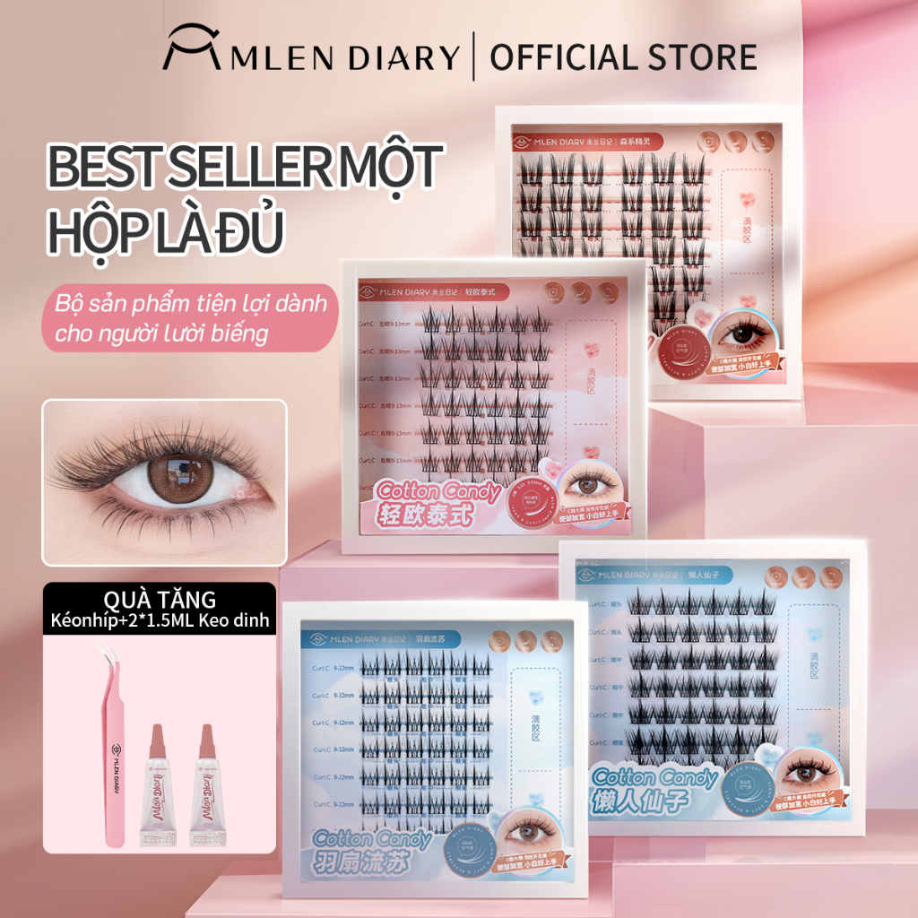 Mlen Diary Lông mi giả 9-12/13mm,C cong,Phù hợp với người bắt đầu,Tái ...