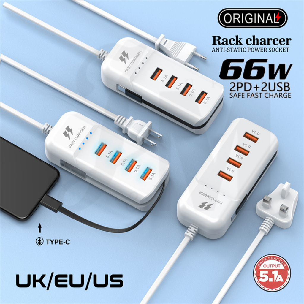 66w USB Cắm Dải Nguồn Sạc Trạm Bộ Chia 5V4A USB TYPE C 3.0 Sạc Nhanh Sạc Điện Thoại Cắm USB US ...