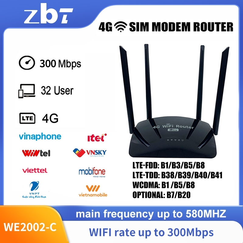 ZBT 300Mbps wifi không dây 3G/4G LTE Modem với khe cắm thẻ SIM Trang ...