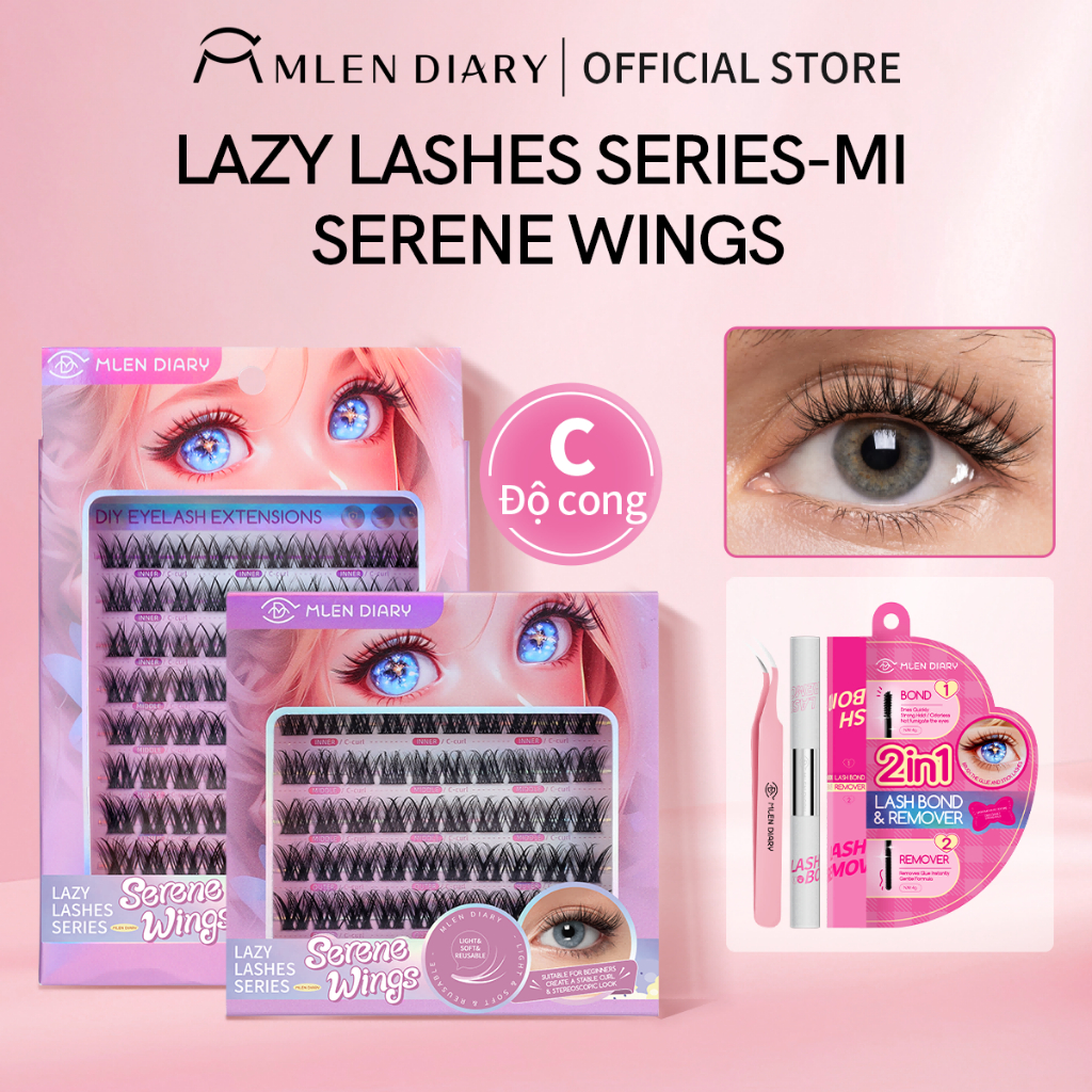 Mlen Diary Lông mi giả Âu Mỹ Bản đậm,Kiểu dáng dày và dài 12-14-16mm,D ...