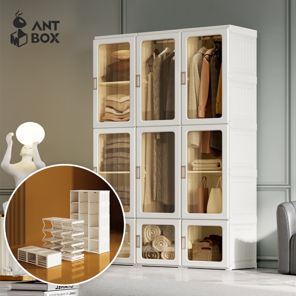 Tủ Quần Áo Trong Suốt ANTBOX 6-15 Ngăn 1-3 Móc 360L-890L Thời Trang Di Động Phòng Ngủ Phòng Cho ...