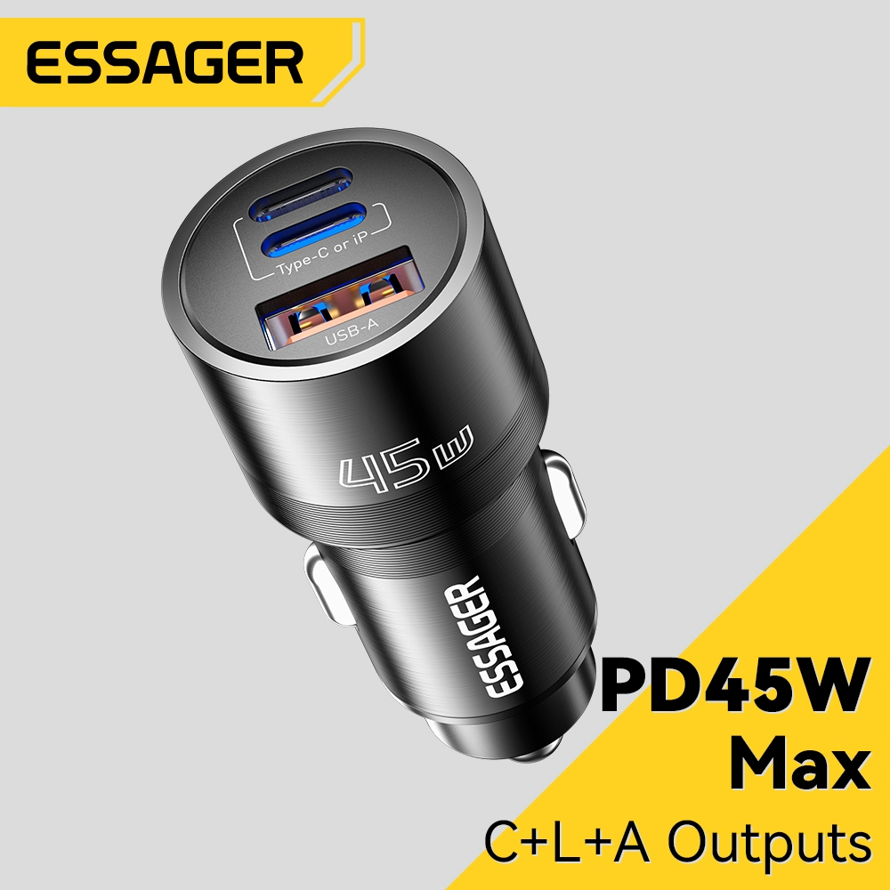 Essager PD 45W USB + Type-C + L Sạc xe hơi Sạc nhanh Điện áp đầu vào 12-24V | Shopee Việt Nam