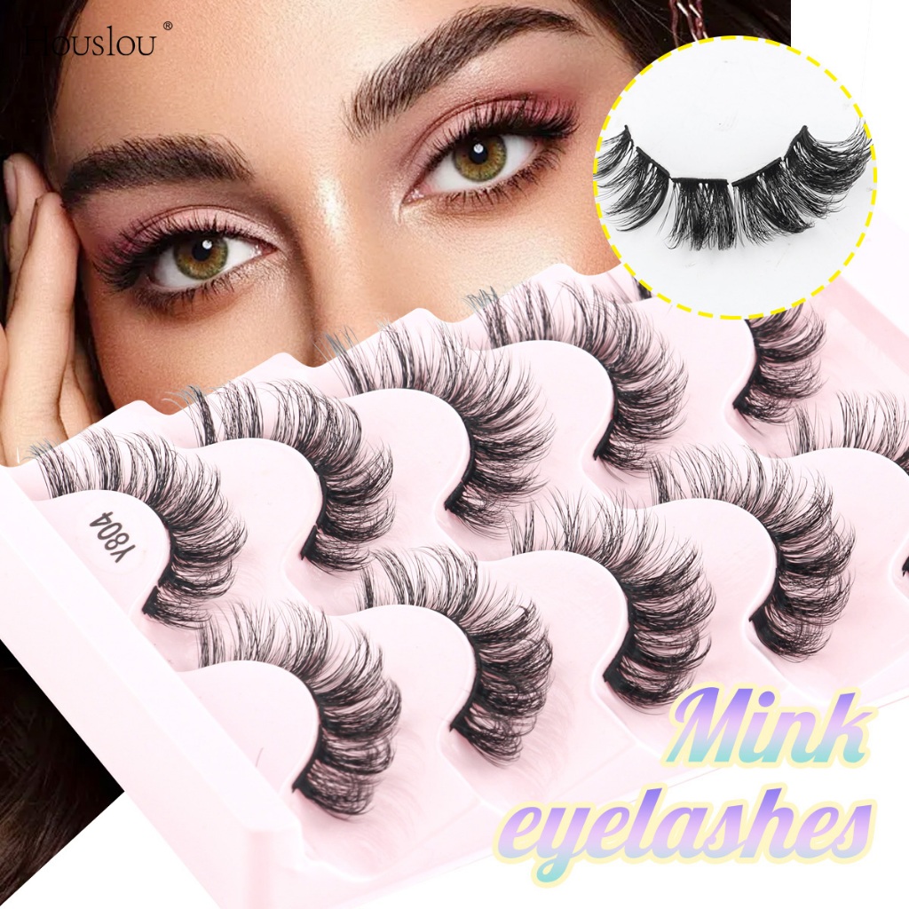 Houslou 5 Đôi Lông Mi Wispy 3D Lông Mi Giả Tự Nhiên Uốn Tóc DIY Nối Mi ...