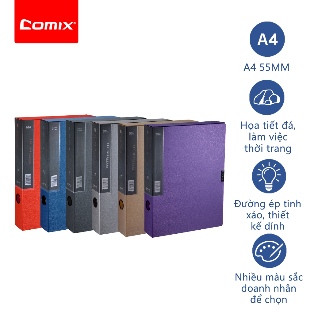 Hộp Tài Liệu Comix A4, Gáy Công Suất Độ Dày 55mm Đá - Bền Đẹp, Khóa Bấm, Dùng Cho Văn Phòng ...