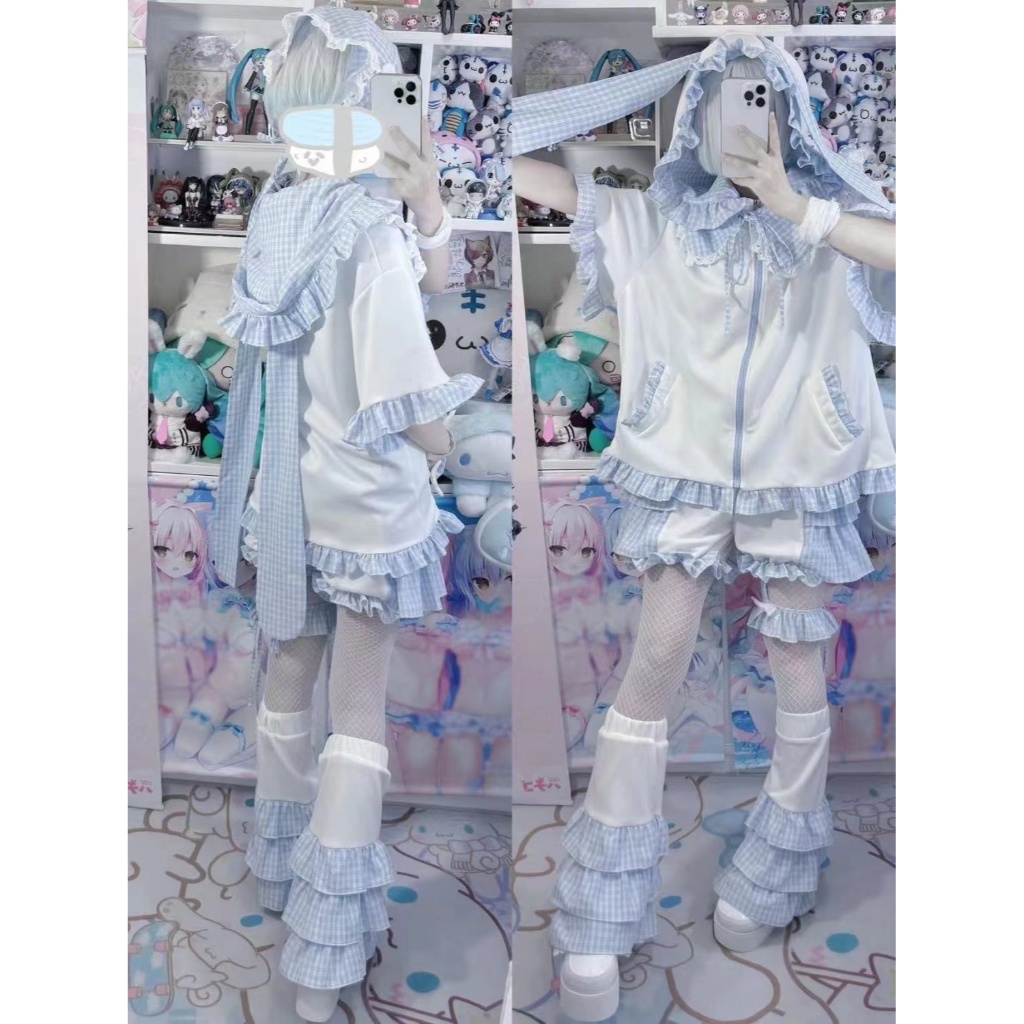 Nhật Bản Mùa Hè Hatsune Miku Màu Nước Áo Khoác Tay Ngắn Quần Bí Ngô Nắp Chân Tiểu Văn Hóa Dễ ...